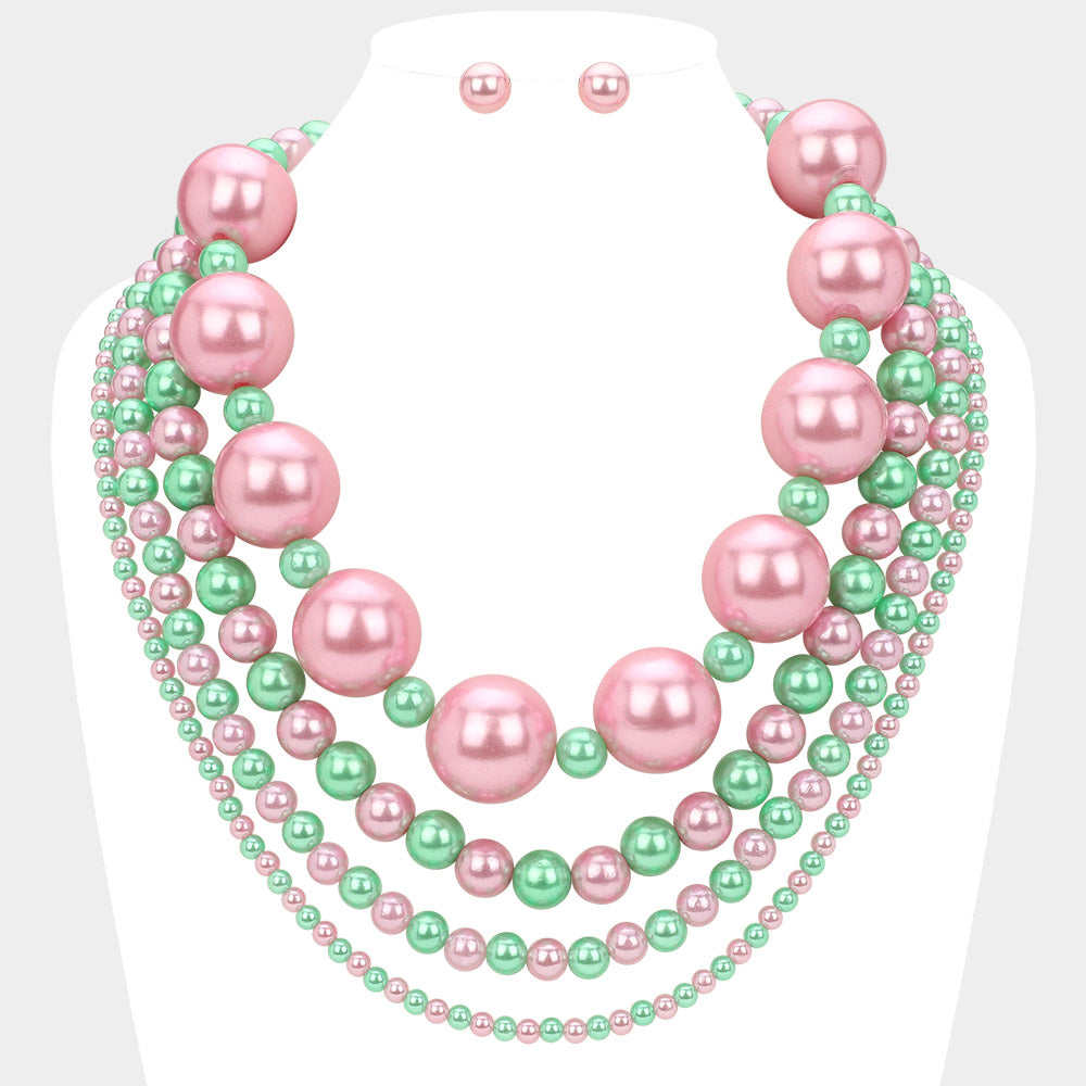Oh my Pretty Pearls Necklace in Pink and Green – Tauntus Inc. Greek Store
