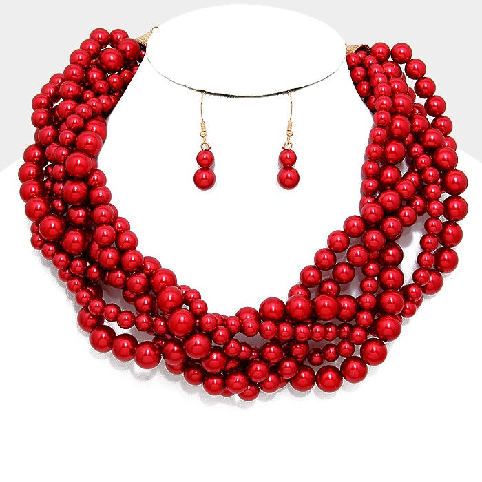 Red pearl twisted muti stand necklace – Tauntus Inc. Greek Store